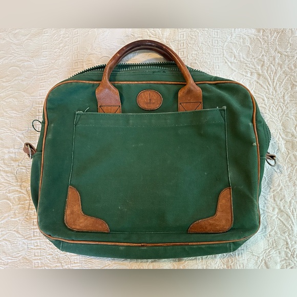 J. Crew | Bags | Vintage J Crew Green Canvas Brown Leather Duffle Bag ...